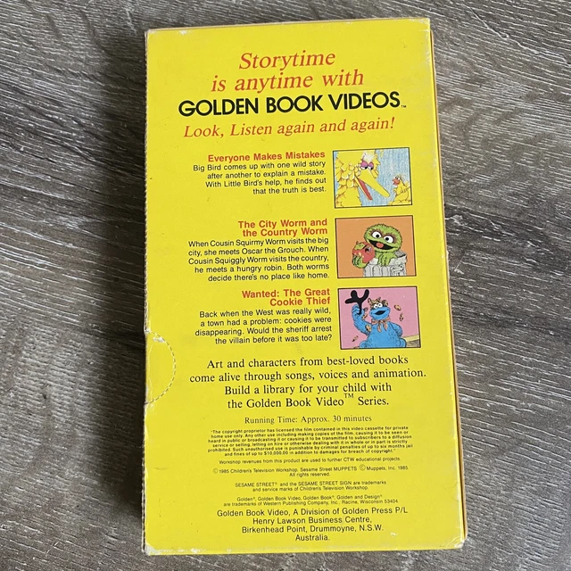 A GOLDEN BOOK VHS Video Sesame Street (VHS, 1985) 3 Stories Rare Kids ...