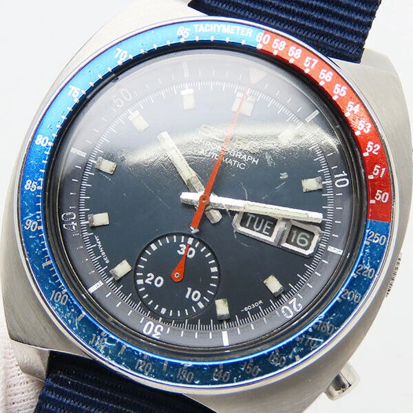 SEIKO SPEED TIMER Pogue 6139-6002 pepsi Bezel Watch 1970 Vintage Rare ...