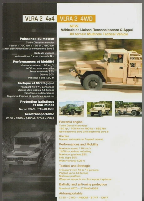 ACMAT VLRA 2 4x4 Tactical Vehicle Single Sheet Brochure In French ...