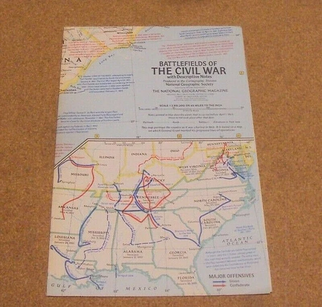 NATIONAL GEOGRAPHIC 1961 Abril Mapa Battlefields De Guerra Civil ...