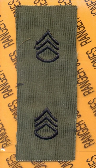 US ARMY ENLISTED STAFF SERGEANT SSG E-6 OD Green & Black rank patch set ...