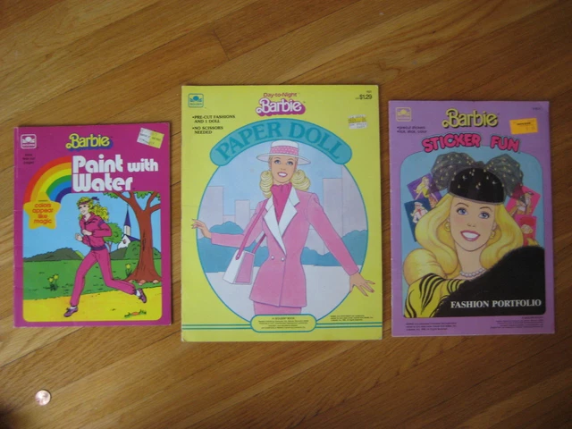 VINTAGE 1984 1985 Barbie BOOK LOT Paint with Water Sticker Fun Paper ...
