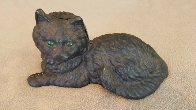 VINTAGE BLACK CAT Cast Iron Doorstop with Green Eyes £70.52 - PicClick UK