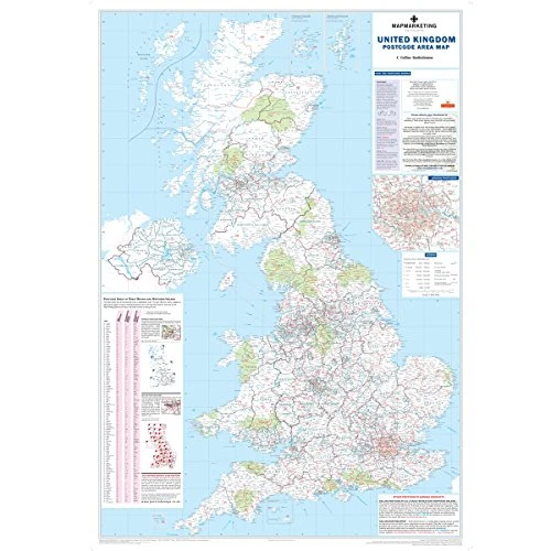 POSTCODE AREA MAP of The UK - Laminated Wall Map £25.58 - PicClick UK