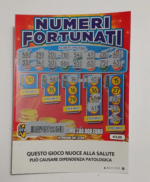 Gratta E Vinci Usato Da Collezione Numeri Fortunati Con Quadratino