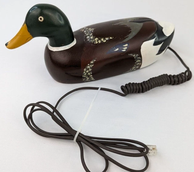 TELEMANIA MALLARD DUCK PHONE Decoy Wood Vintage 1990 UNTESTED Jersey ...