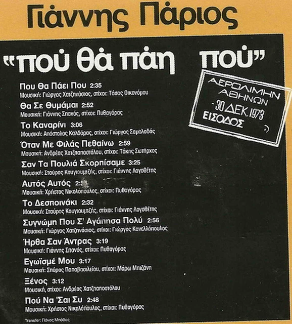 GIANNIS PARIOS POU THA PAI POU Laika 12 tracks Greek CD $20.39 - PicClick AU