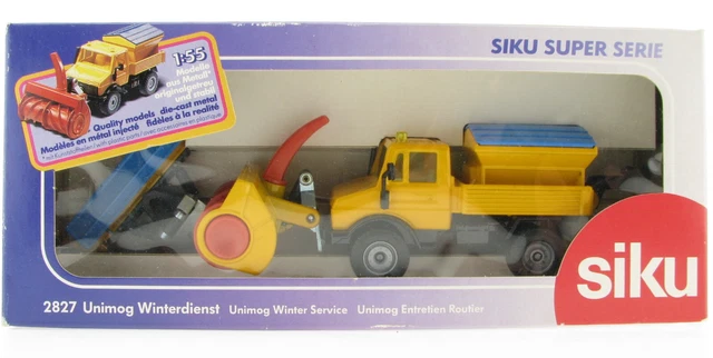 SIKU 2827 UNIMOG U 1500 Winterdienst mit Schneepflug Schneefräse 1:55 ...