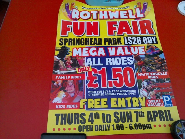 FAIRGROUND POSTER HARNIESS'S presents Rothwell Fun Fair Springhead Park ...