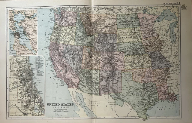 1893 WESTERN UNITED States with insets of Chicago & San Francisco ...