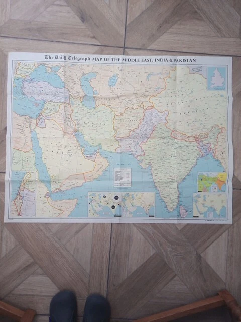 VINTAGE DAILY TELEGRAPH Wall Map Middle-East India Pakistan 1960's VGC ...