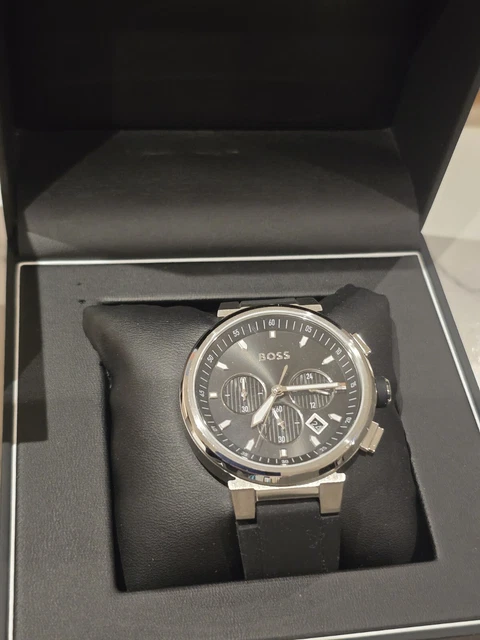 HUGO BOSS MEN'S Watch 1513997 Quartz Chronograph Black Dial Rubber Band ...