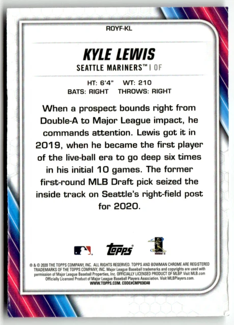 2020 TOPPS BOWMAN Cromo MLB N º Royf-Kl Kyle Lewis Rookie Of The Año ...