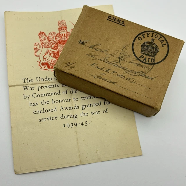 WW2 OHMS MEDAL Delivery Card Box & Certificate Captain D W Cross - No ...