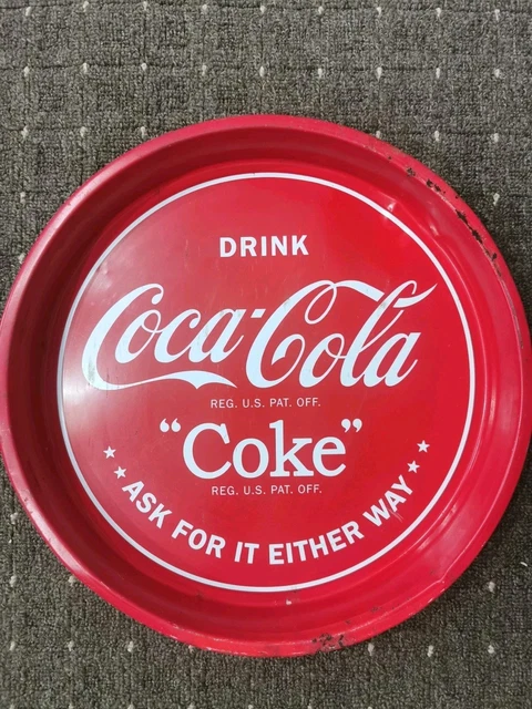 COCA COLA RED Round Metal Serving Tray "Coke Ask For it Either Way" £10 ...