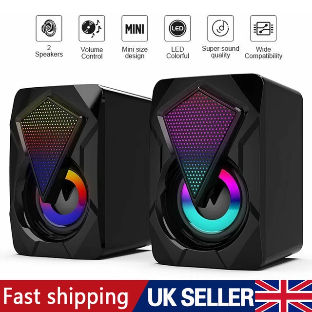 SURROUND SOUND SYSTEM LED PC Speakers Gaming Bass USB Wired Desktop ...