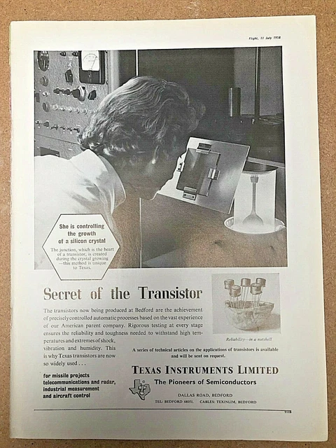 1958 AIRCRAFT ADVERT TEXAS INSTRUMENT TRANSISTOR SEMICONDUCTOR MISSILE ...