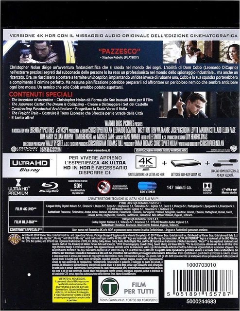 INCEPTION (ITALIAN IMPORT) (4K UHD Blu-ray) Leonardo Di Caprio ÄĂÂEllen ...