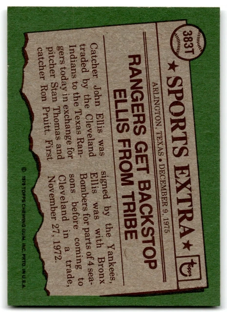 1976 TOPPS TRADED John Ellis. Texas Rangers #383T EUR 2,92 - PicClick FR