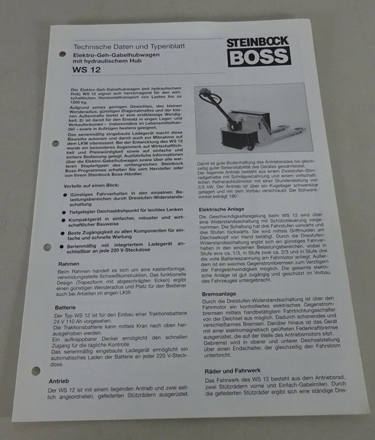 TECHNICAL DATA SHEET / Typenblatt Steinbock Boss Forklift Ws 12 From 08 ...