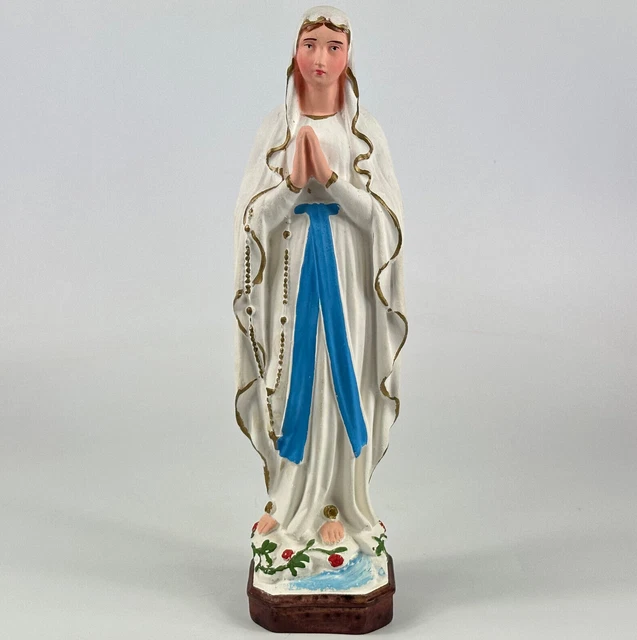 VINTAGE FRENCH RELIGIOUS Notre Dame De Lourdes Virgin Mary White Chalk ...