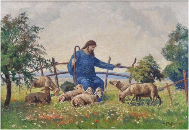 WILHELM FACKLAM - religöses Gemälde von 1940 - Der gute Hirte EUR 1.190 ...