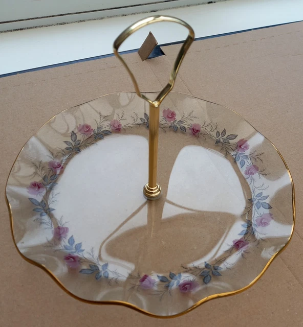 VINTAGE CHANCE Glass Single Teir Cake Stand Plate £10.80 - PicClick UK