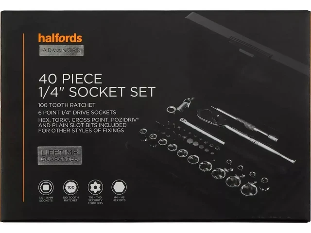 HALFORDS ADVANCED 40 Piece 1/4" Socket Set - Lifetime Guarantee - NEW £ ...