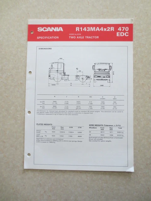 ORIGINAL SCANIA R134MA4X2R 470EDC truck specification brochure - UK ...