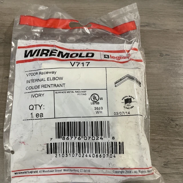 8 PK WIREMOLD Raceway Internal Elbow 700 Series Ivory Steel V717 $20.21 ...