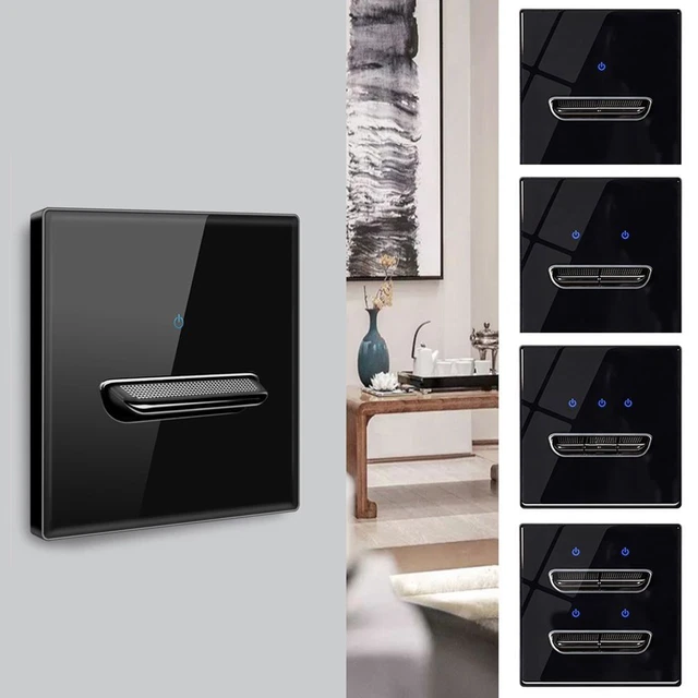 GANG 1 WAY Wall Light Switch Tempered Glass Toggle Switch Push Button ...