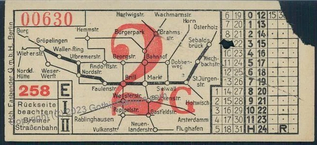 GERMANY BREMEN MAP Local Railway Railroad Train Ticket Strassenbahn ...