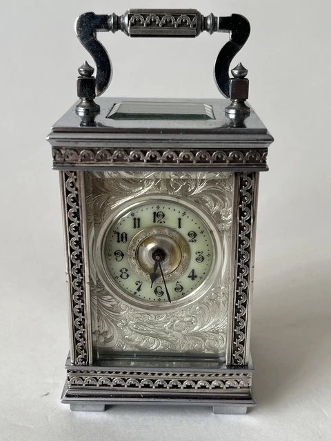 ANTIQUE SILVER PLATED Ornate Miniature Carriage Clock, Mantle Clock £62 ...