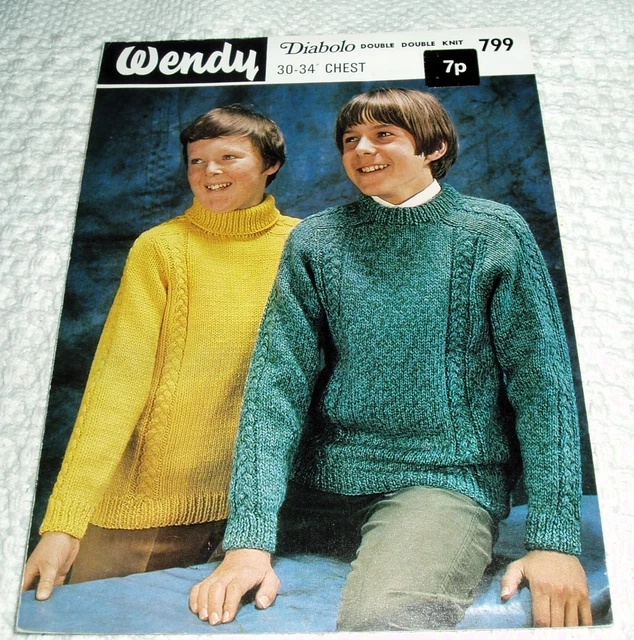 ORIGINAL VINTAGE WENDY KNITTING PATTERN No 799 BOY'S SWEATERS in 3 ...