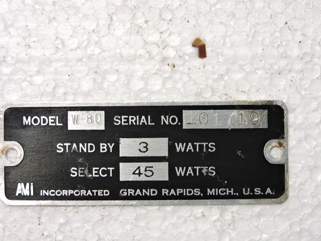 AMI WALL BOX W-80 serial number identification plate or tag $10.00 ...