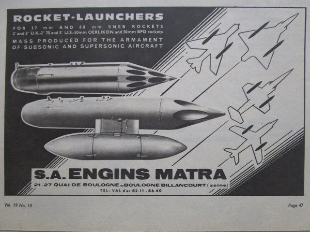 7/1964 PUB MATRA Velizy Rocket Launchers Aircraft Oerlikon Bpd Original ...