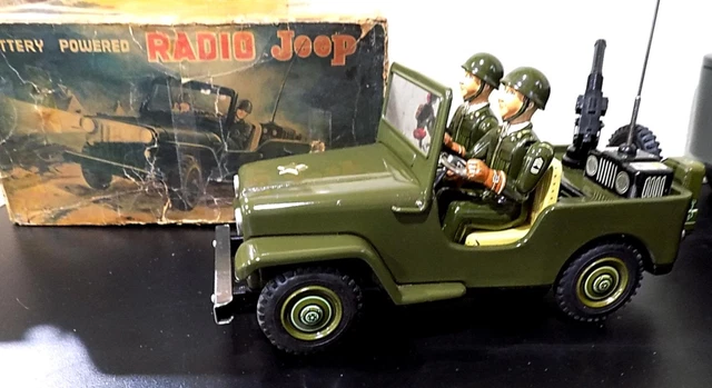 VINTAGE TIN BATTERY Operated US Army Radio Jeep, Nomura Toys (T.N ...