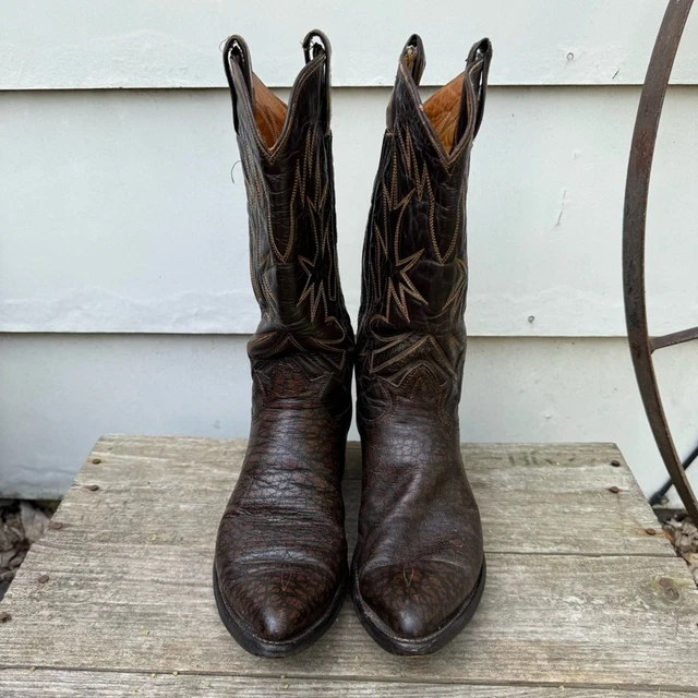 VINTAGE 70S TONY Lama Exotic Caribou Brown Leather Cowboy Boots 7.5D ...