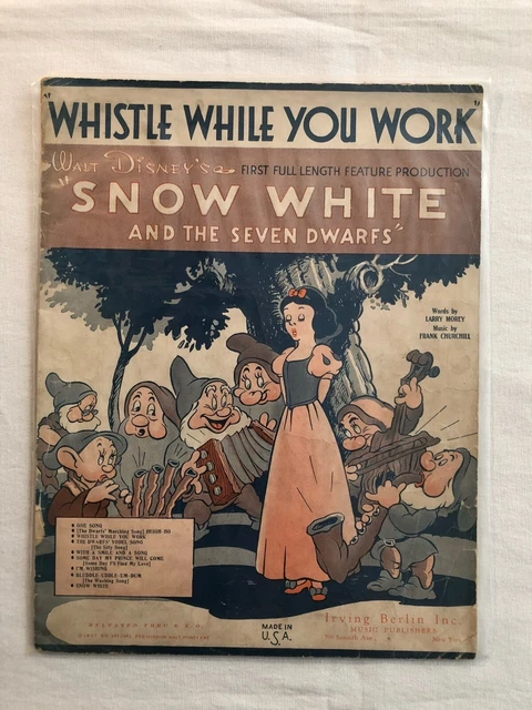 VTG 1937 WHISTLE While You Work Sheet Music Snow White And The Seven ...