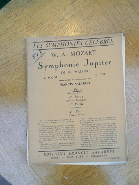 PARTITION SYMPHONIE JUPITER Mozart Salabert Sheet music 1ère partie EUR ...