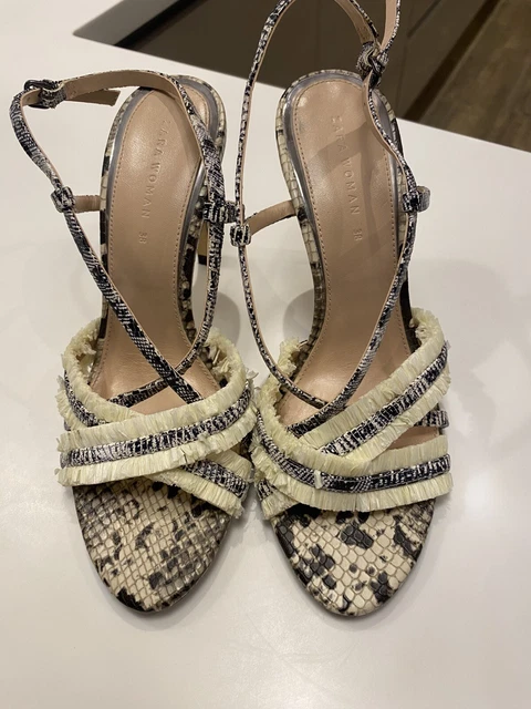 ZARA HIGH HEELED Skin & Raffia Sandal Shoe Size 5 (only worn once) £8. ...