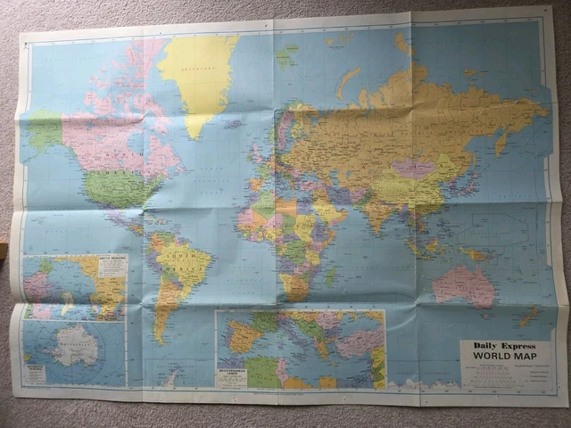 VINTAGE DAILY EXPRESS World Map from 1977 A1 size 70cm x 99cm £2.79 ...