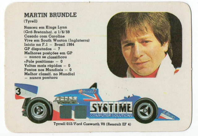 1986 CALENDRIER DE poche portugais F1 pilote Martin Brundle Tyrell Team ...