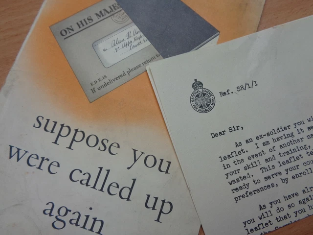 POST WAR BRITISH WAR OFFICE LETTER and LEAFLET re Ex-Soldiers Being ...