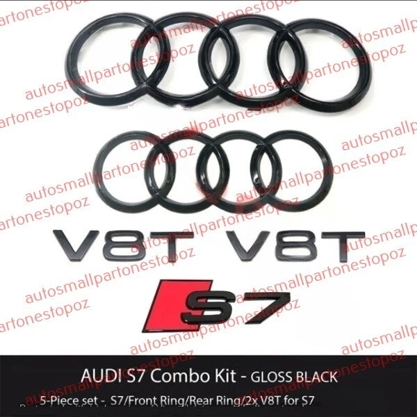 AUDI A7 S7 Hatch Front Rear V8T Set Gloss Black Badge RING Emblem A7 S7 ...