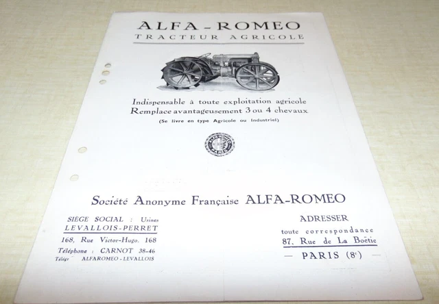 PROSPECTUS BROCHURE AGRICULTURAL tractor ALFA-ROMEO year 30 in French £ ...