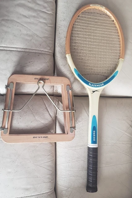 RARE VINTAGE SLAZENGER (DEMON) Tennis Racket + Wooden Press Clamp ...