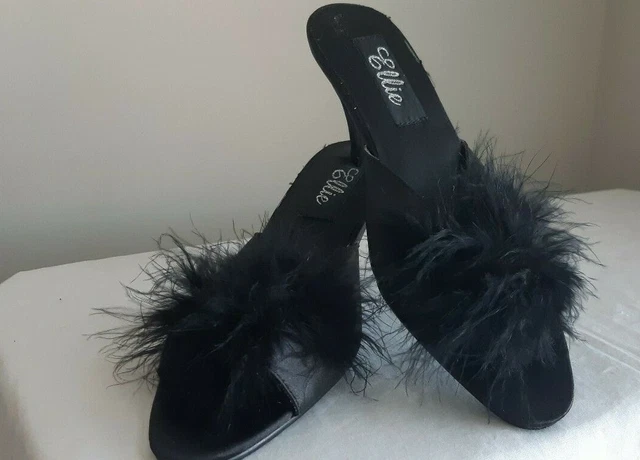 ELLIE NIGHT MAGIC Phoebe Satin Marabou Slipper - Faux fur slides mules ...