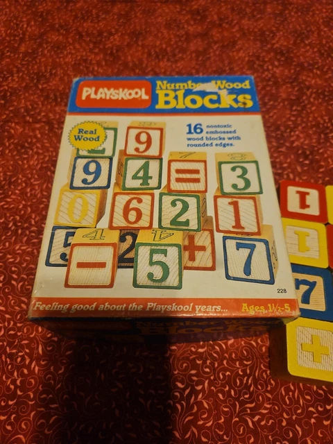 VINTAGE PLAYSKOOL 16 Embossed Wood Blocks Numbers Set #228 1986 $7.00 ...