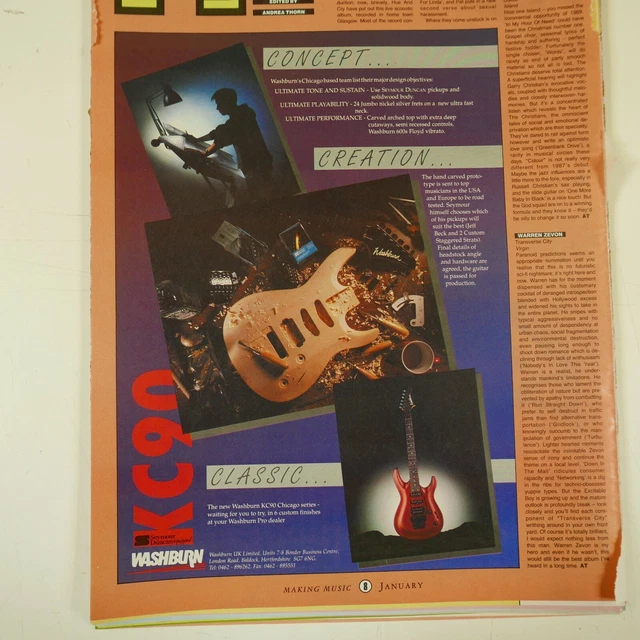 VINTAGE 22X30CM MAGAZINE advert cutting WASHBURN KC90 CHICAGO , 1990 £ ...